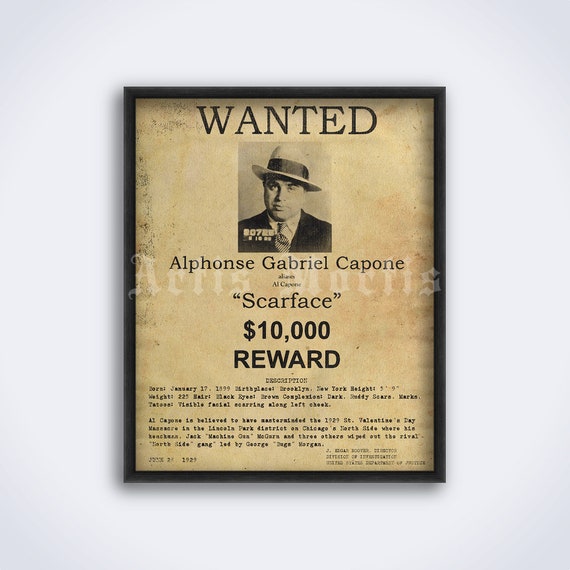 Al Capone Scarface Vintage Wanted Poster Gangster Mafia - Etsy