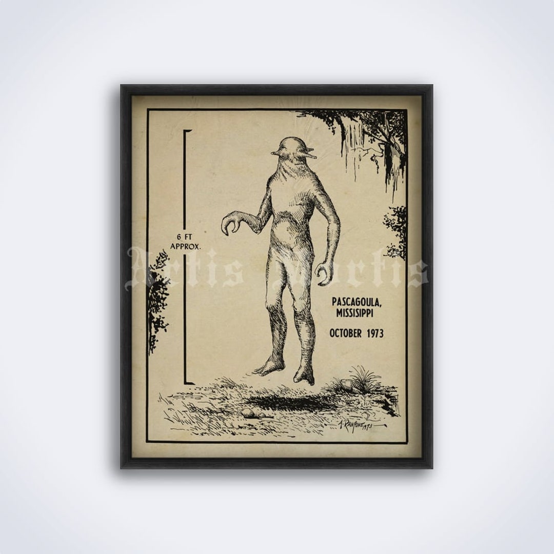 Pascagoula Alien Abduction Drawing, UFO Art, Vintage Ufology Print ...