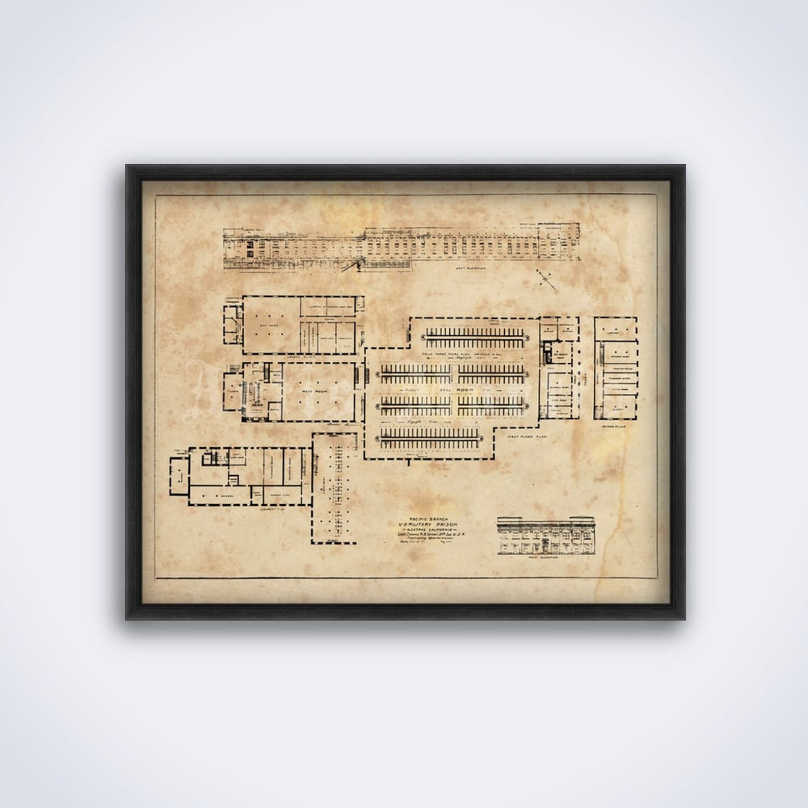 Alcatraz Prison Antique 1900s Floor Plan Crime History Vintage Print ...