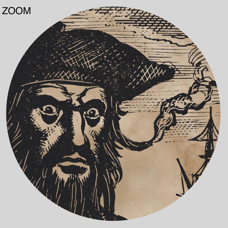 Blackbeard Pirate Portrait Print: Caribbean Nautical Art (digital ...