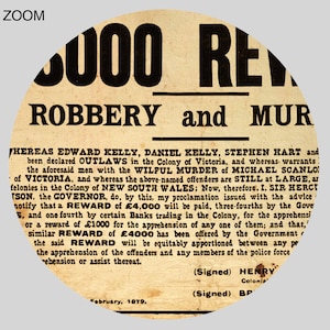 Kelly Gang Wanted Poster, Edward Ned Kelly Reward, Australian Bushranger, Outlaw, Robber ...