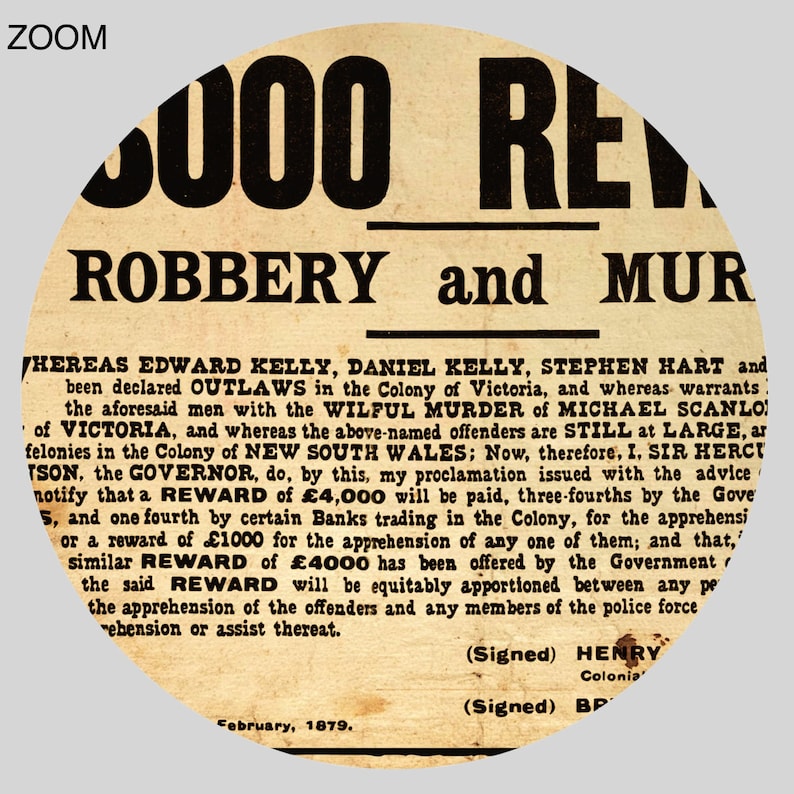 Ned Kelly Wanted Poster: Australian Bushranger Reward Print (digital ...
