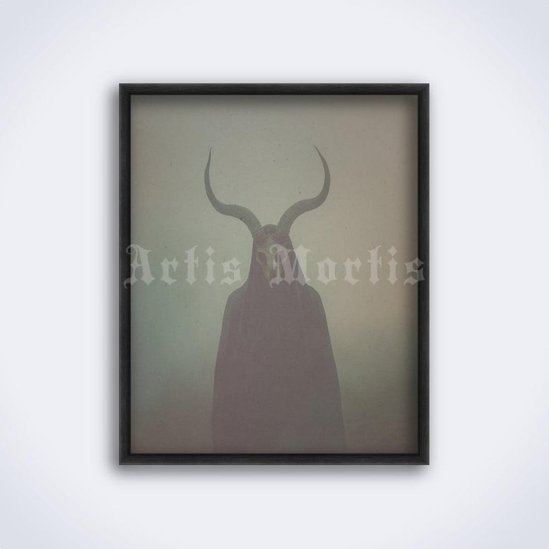 Dark Art Print: Horned Demon, Pagan Horror, Creepy Skull (digital ...