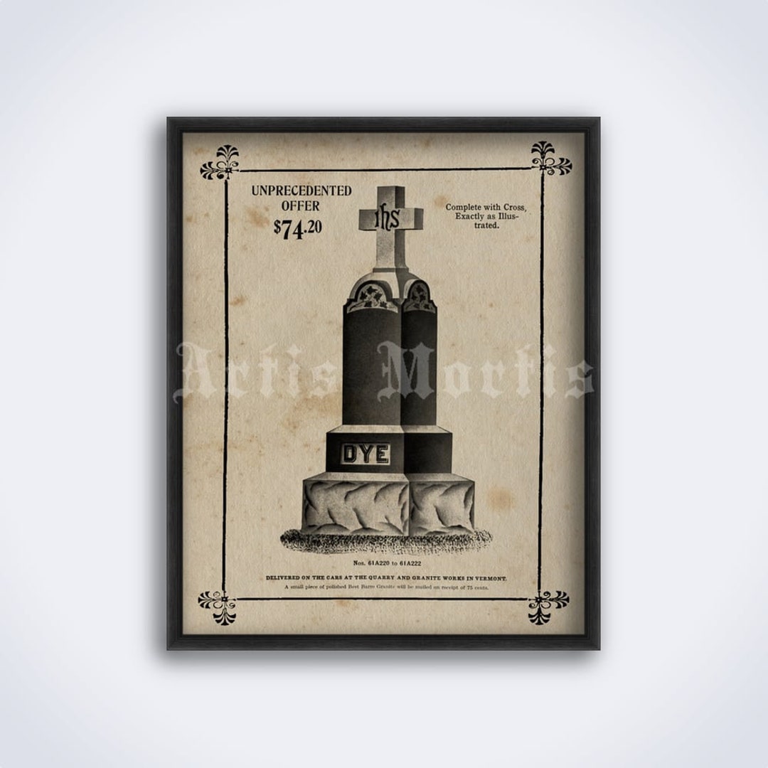 Tombstone Vintage Burial Advert, Death, Tomb, Cemetery, Gothic Art ...