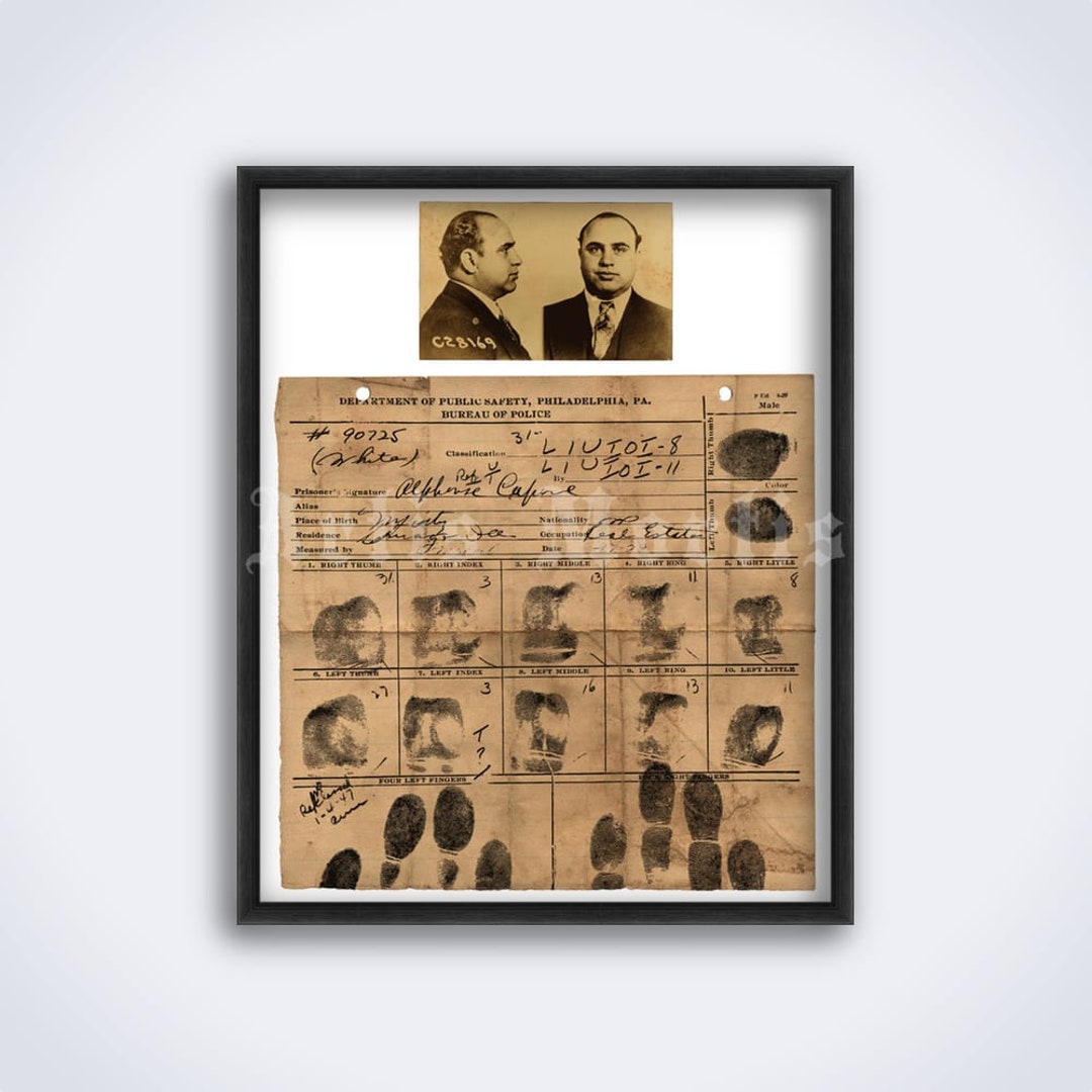 Al Capone Scarface Fingerprints and Mugshot Photo - Gangster Crime ...
