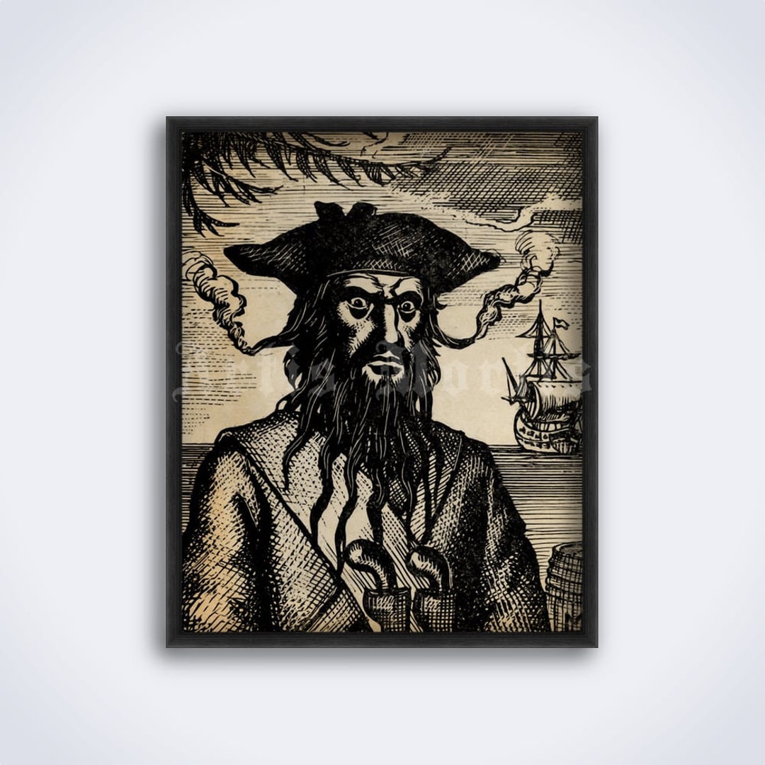 Pirate Blackbeard Portrait, Captain Edward Teach, Caribbean Sea Pirates ...