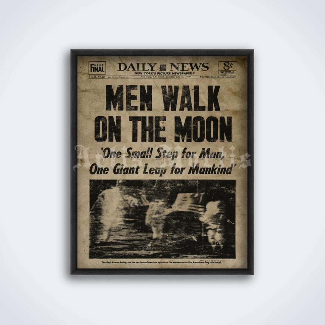Men Walk on the Moon - 1969 Newspaper Print, Apollo 11 Historical ...