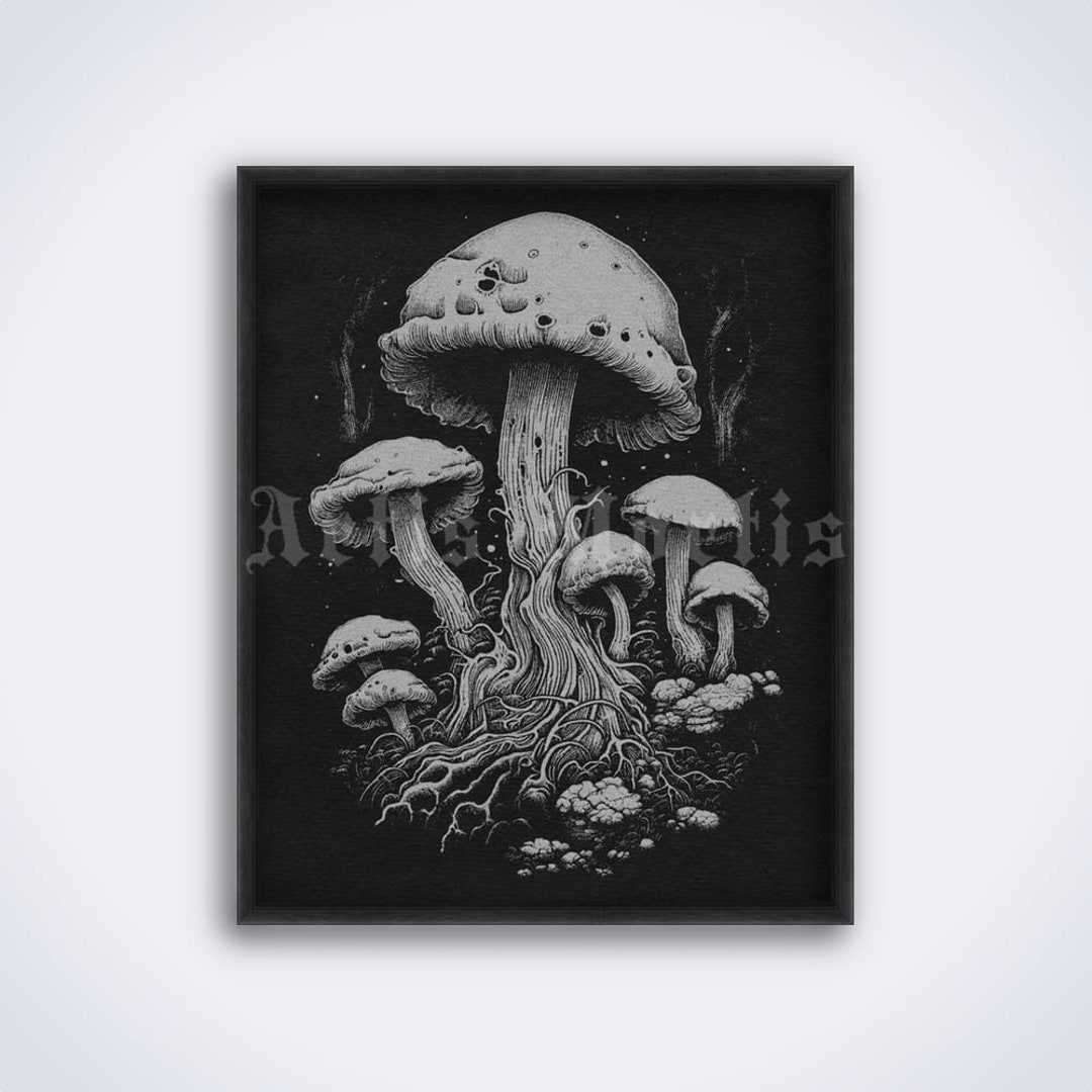 Magic Mushrooms Stippling Drawing, Psychedelic, Shaman, Witch, Artis ...