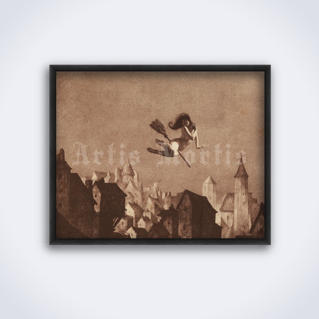 Naked Witch Flying on Broom Art Photo by William Mortensen, Witchcraft ...