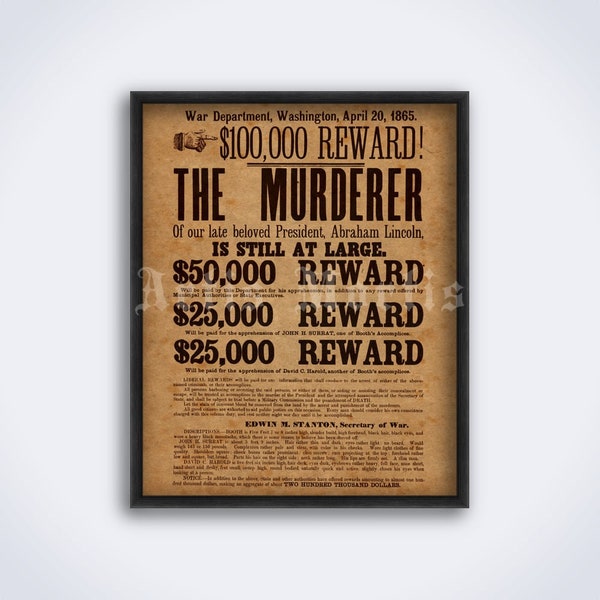 John Wilkes Booth Wanted Poster - Etsy