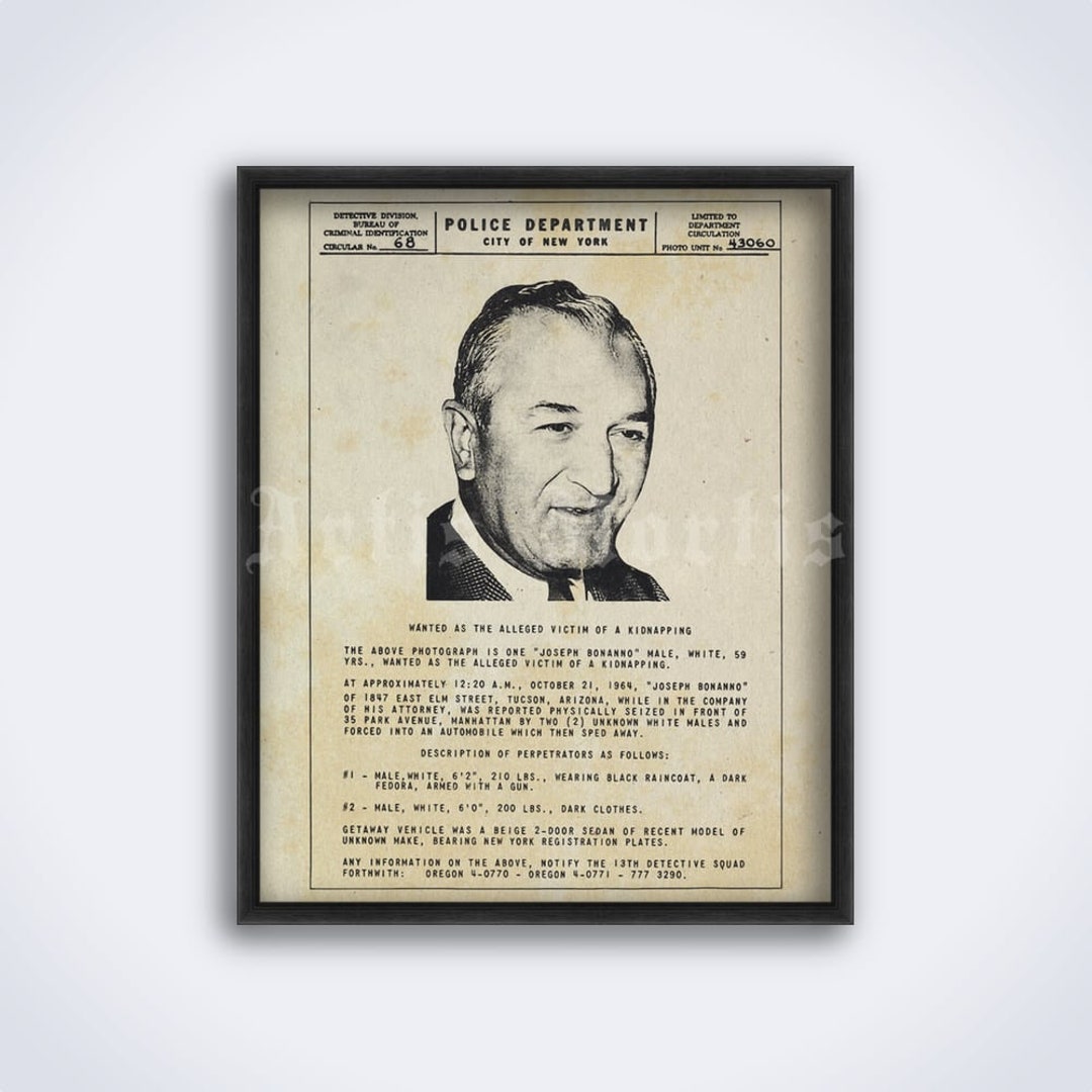 Joseph Bonanno Wanted Poster, Crime Leader, Mafia Boss, Joe Bananas ...