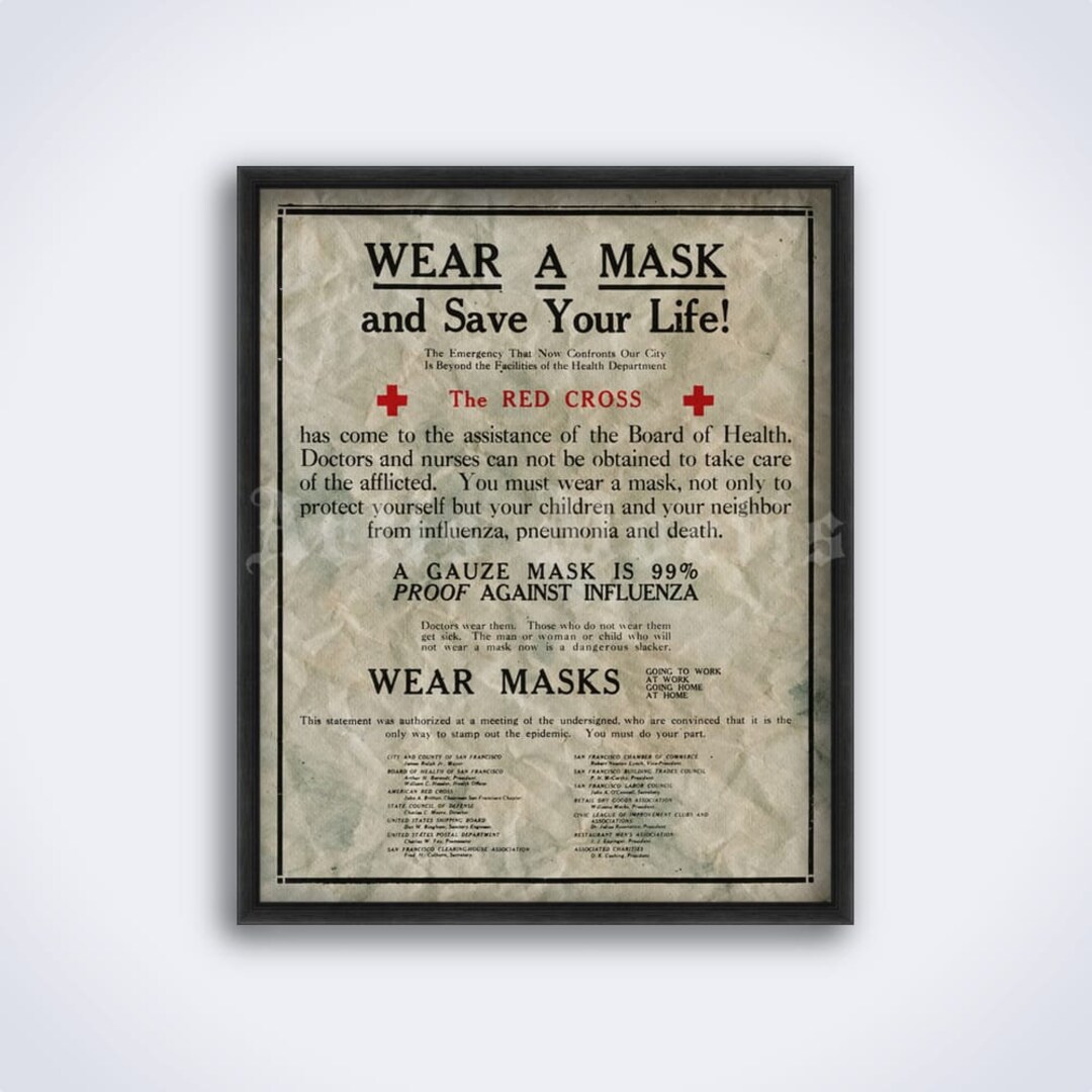 Red Cross 'wear a Mask' Vintage Poster: Pandemic Health Print (digital ...