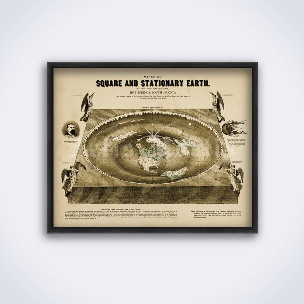 Square Stationary Flat Earth 1893 Map Vintage Cosmology | Etsy