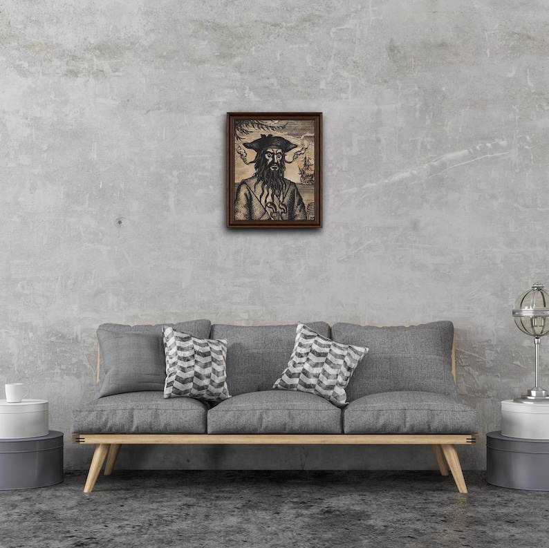 Blackbeard Pirate Portrait Print: Caribbean Nautical Art (digital ...