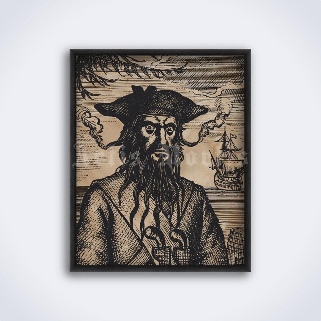 Blackbeard Pirate Portrait Print: Caribbean Nautical Art (digital ...