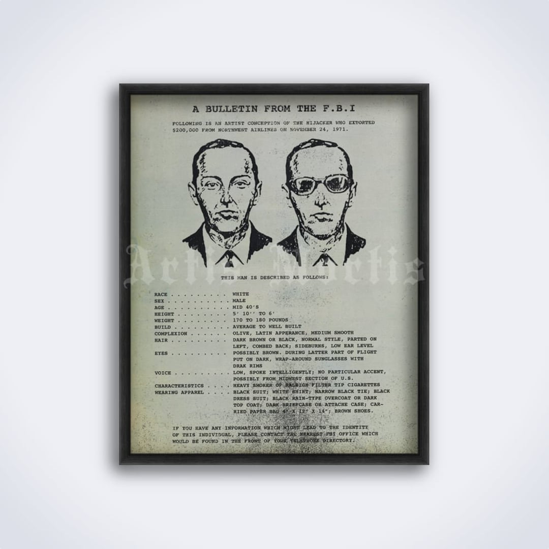 D.B. Cooper FBI Wanted Poster - Unsolved Hijacking Art (digital ...