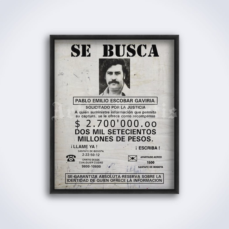Pablo Escobar 1990s Wanted Poster Drug Cartel Narco - Etsy