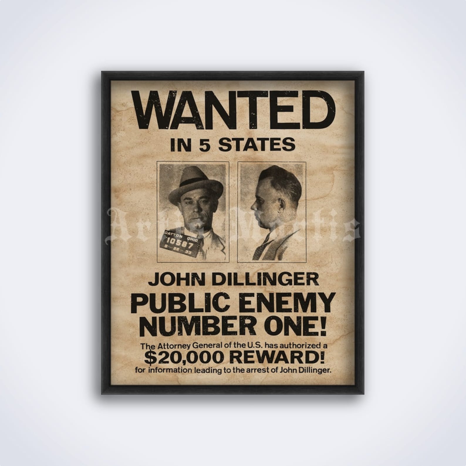 John Dillinger - Public Enemy, Gangster, Bank Robber Wanted Poster ...
