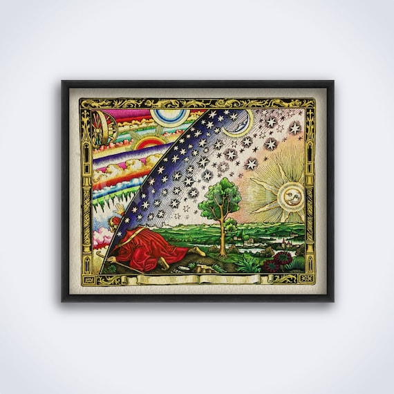 Flammarion colored engraving medieval flat earth map | Etsy