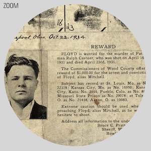 Charles Arthur Pretty Boy Floyd Wanted Poster With Fingerprints ...
