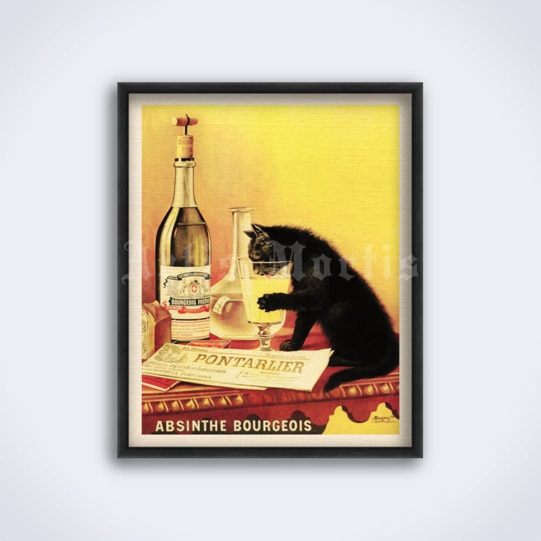 Vintage Absinthe Bourgeois Advertisement Poster, Drinking Cat, Humor ...