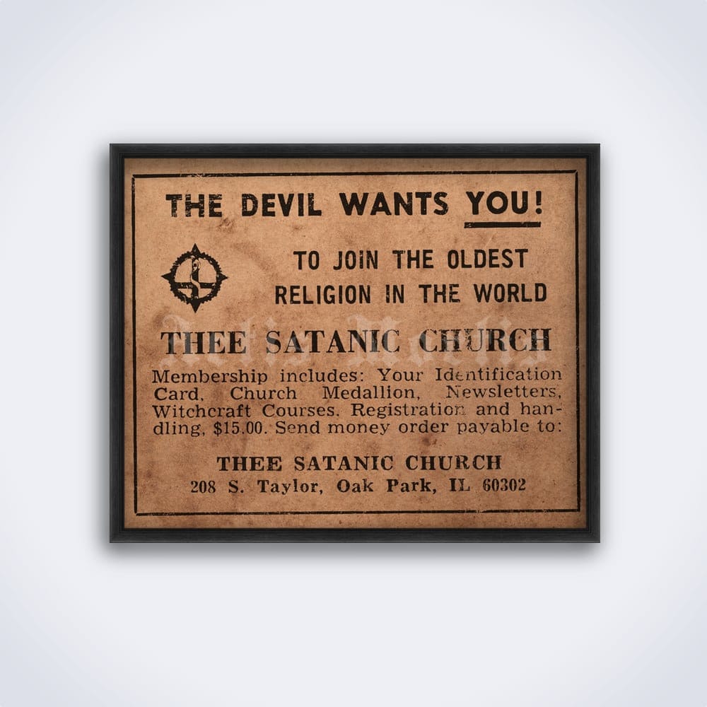 The Devil Wants You Thee Satanic Church Vintage Ad Print | Etsy