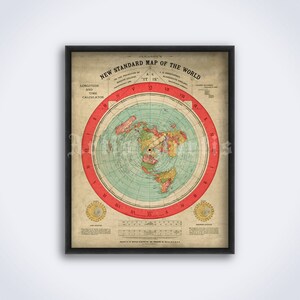 Flat Earth Map. 1892 Gleason's New Standard Map of the World Large 24 X ...