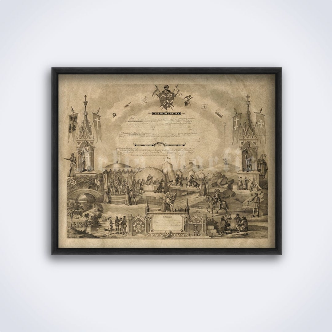 Knight’s Templar Certificate, Vintage Art, Masonic Lodge Print, Poster ...