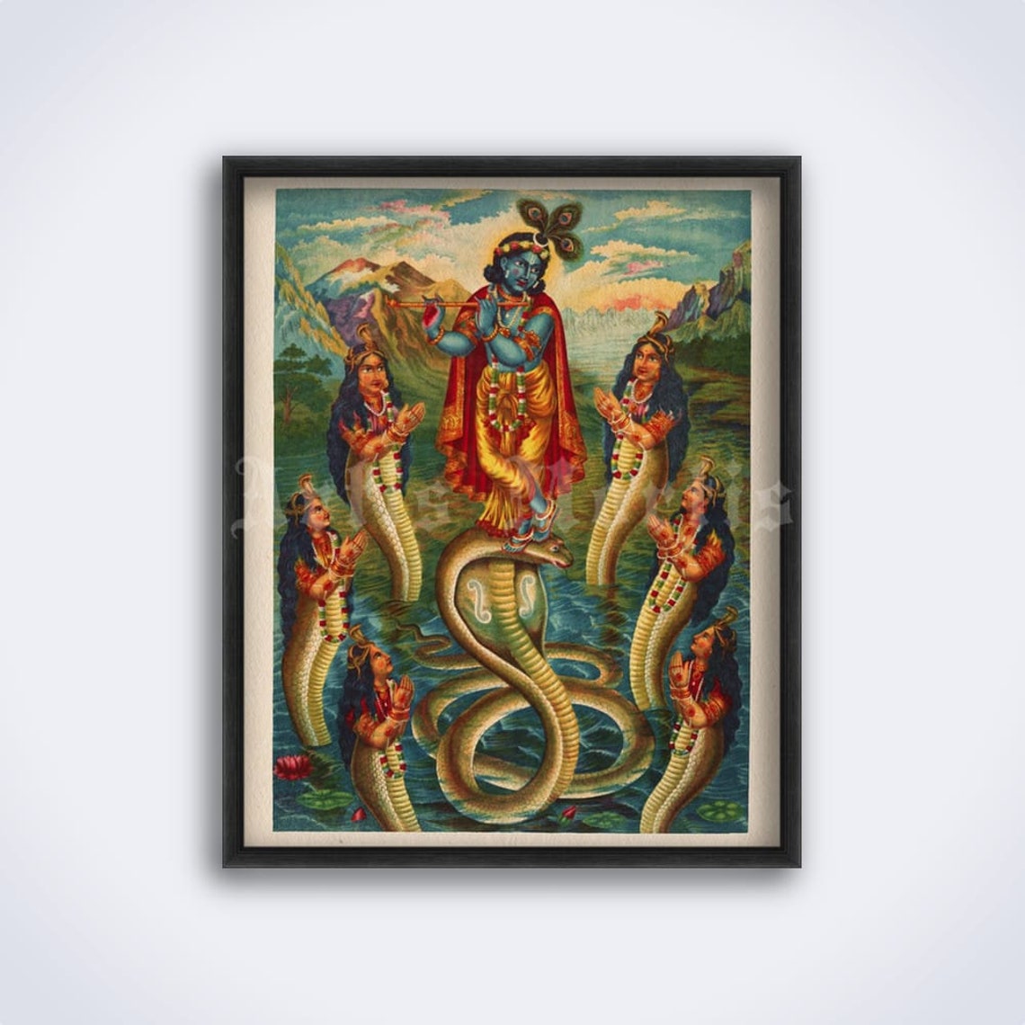 Krishna dancing on snake demon Hindu art Hinduism god | Etsy