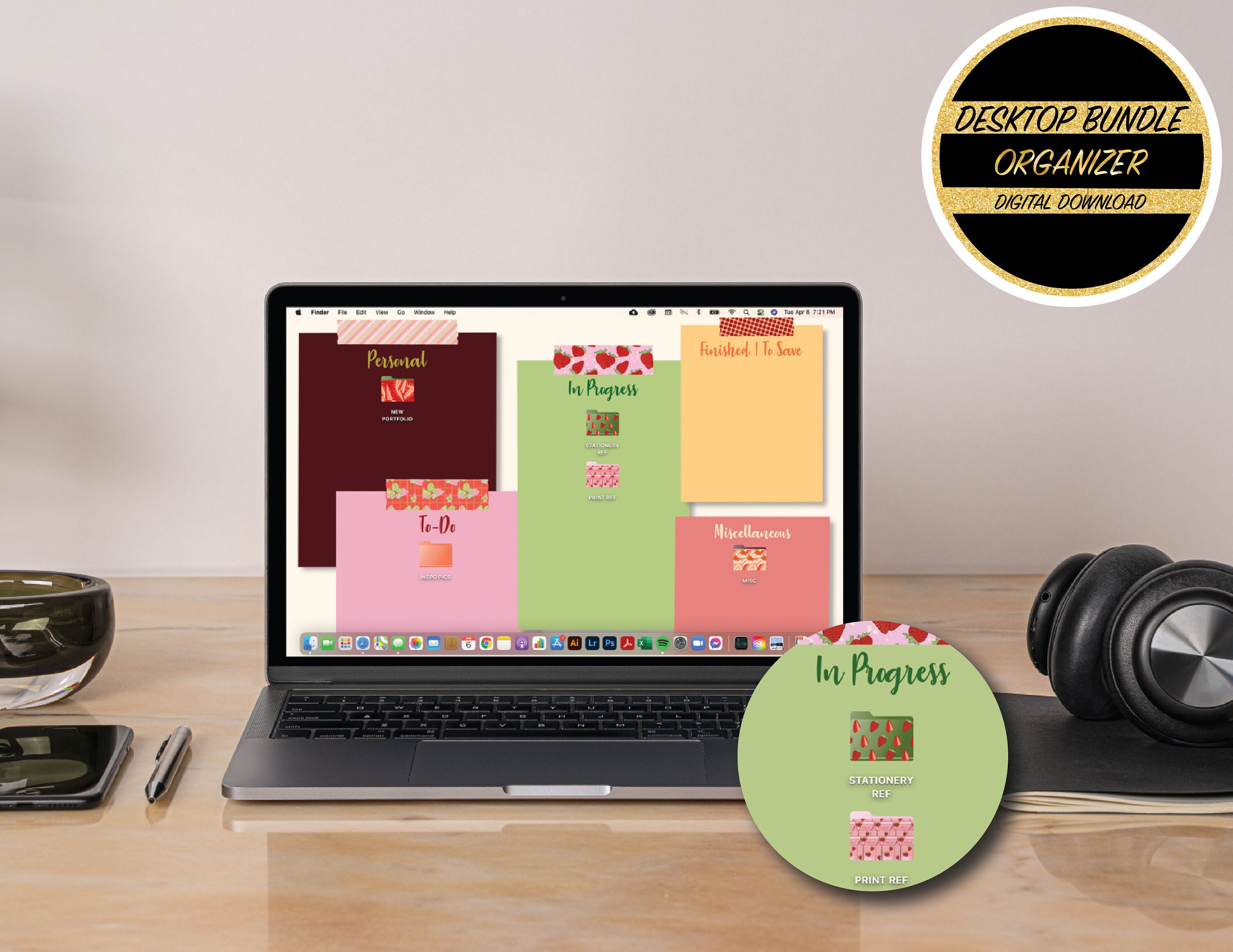 STRAWBERRY DESKTOP WALLPAPER Organizer- Folder Themed Icons- Kawaii ...