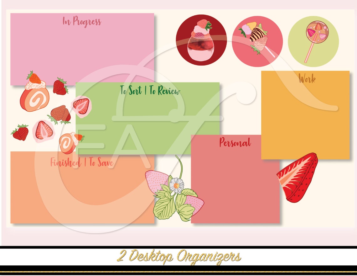 STRAWBERRY DESKTOP WALLPAPER Organizer- Folder Themed Icons- Kawaii ...