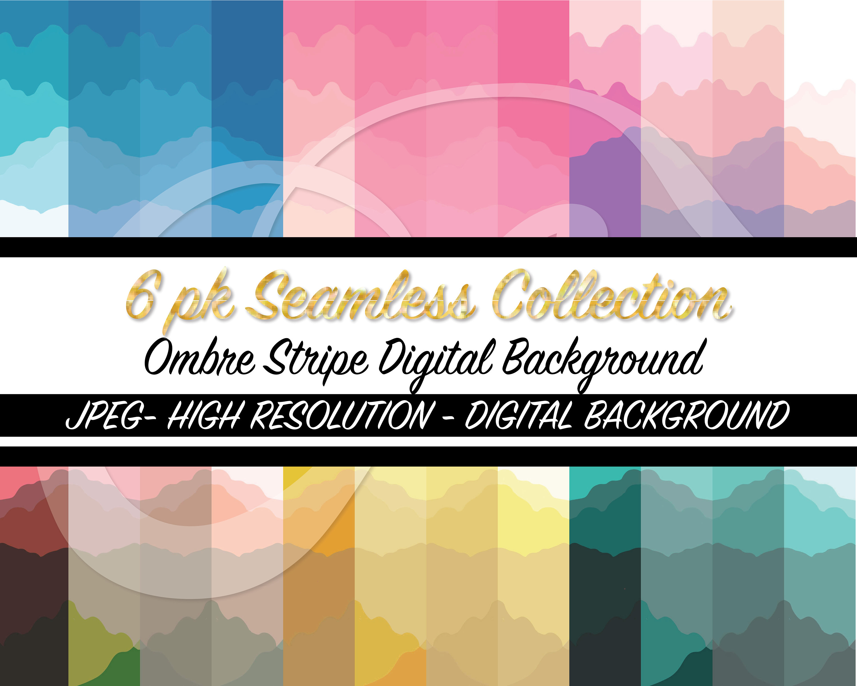 RAINBOW OMBRE Stripe Artwork - All Occasions Print - 6pk Seamless ...