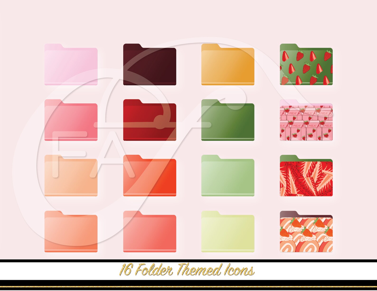 STRAWBERRY DESKTOP WALLPAPER Organizer- Folder Themed Icons- Kawaii ...
