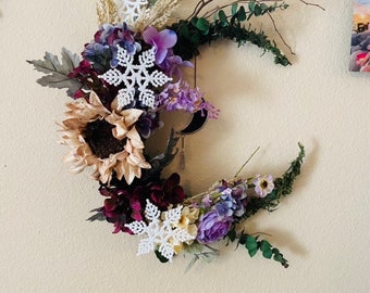Elegant Botanical Crescent Moon - Soft Fall Purple Colors Wood Moon ...