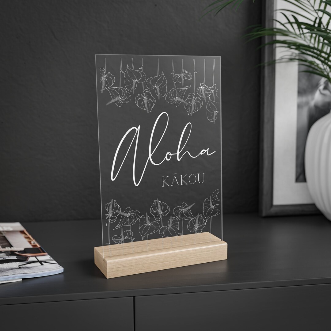 Welcome Acrylic Sign With Wooden Stand, Aloha, Kakou, Hawaii, Hawaiian ...