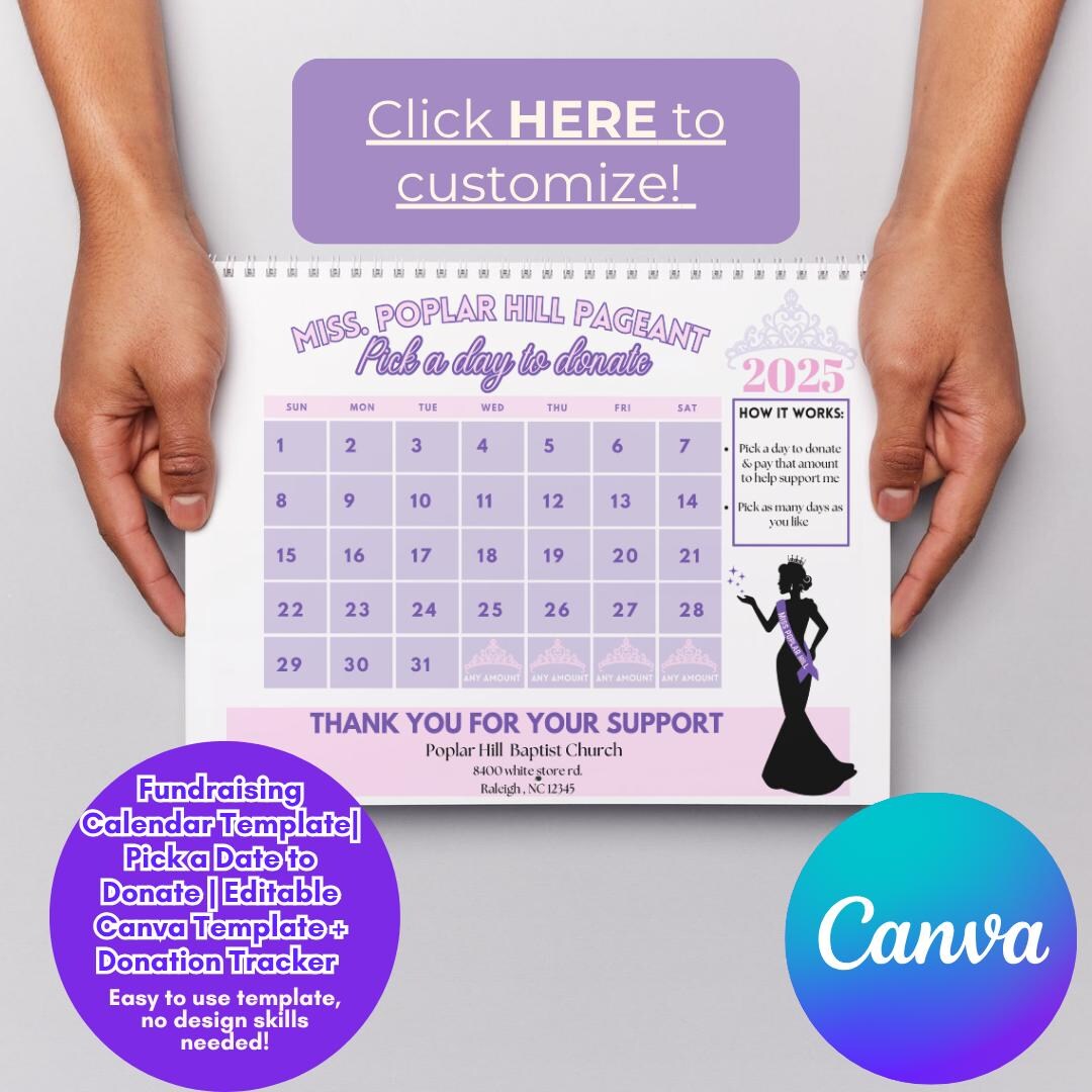 Fundraising Calendar Template| Pick a Date to Donate | Editable Canva ...