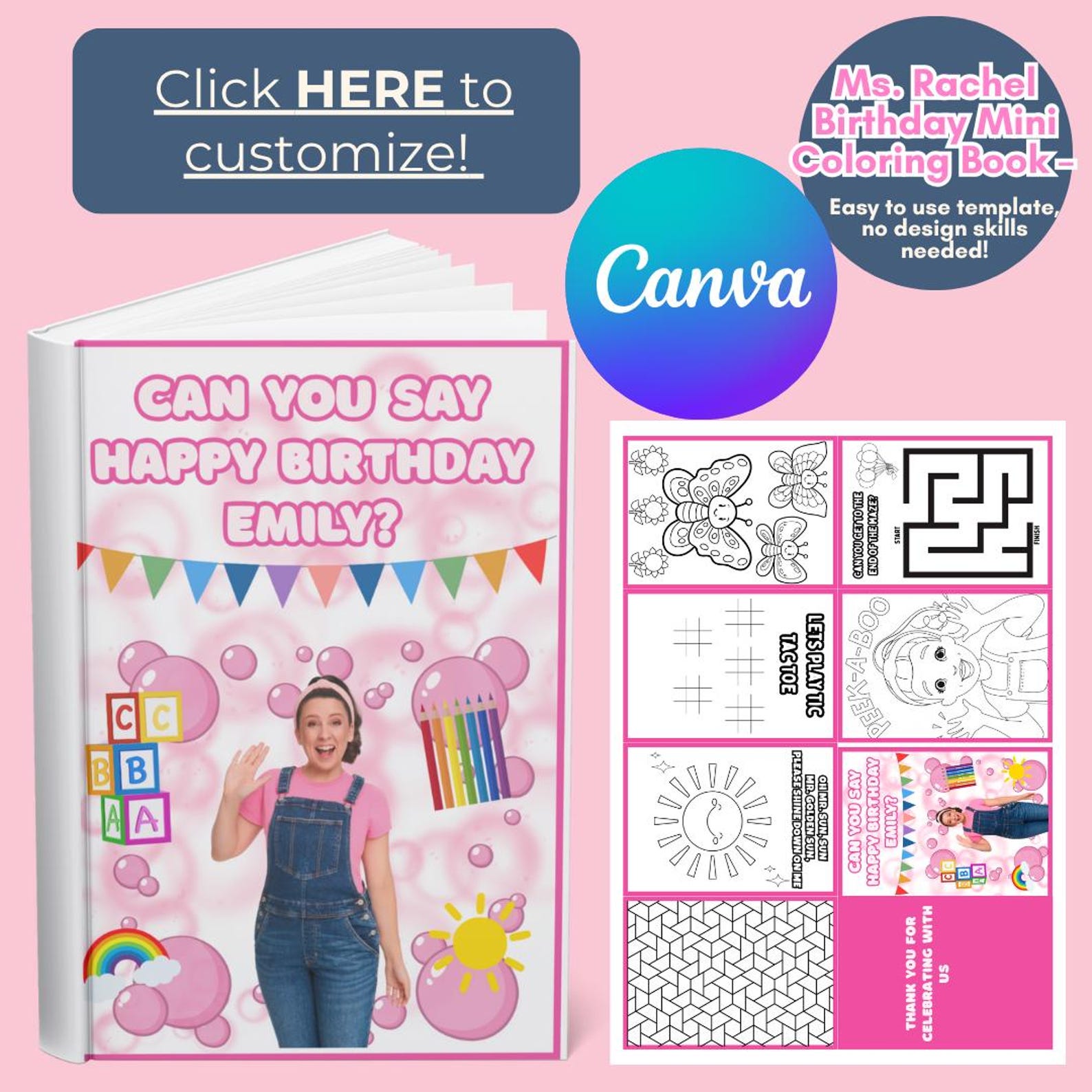 Editable Mini Ms. Rachel Coloring Book – Fun Party Activity Printable ...