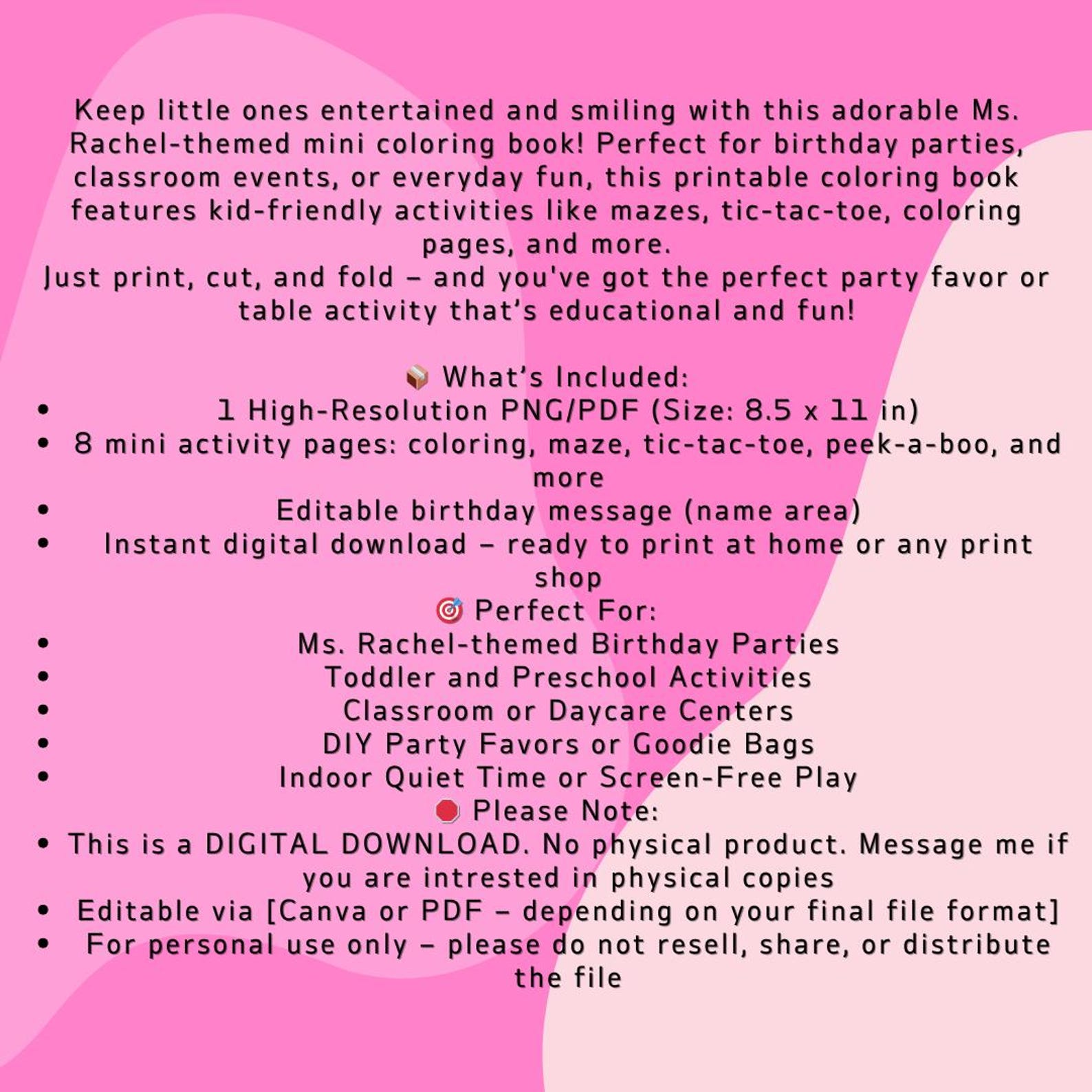 Editable Mini Ms. Rachel Coloring Book – Fun Party Activity Printable ...
