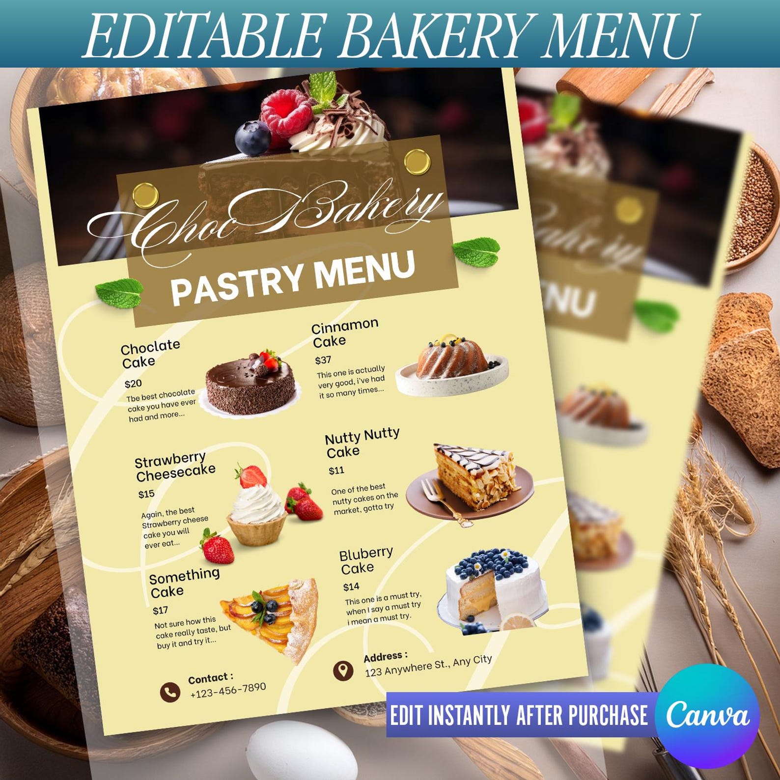 Bakery Menu Template: Elegant Cake Price List (canva Template) - Etsy