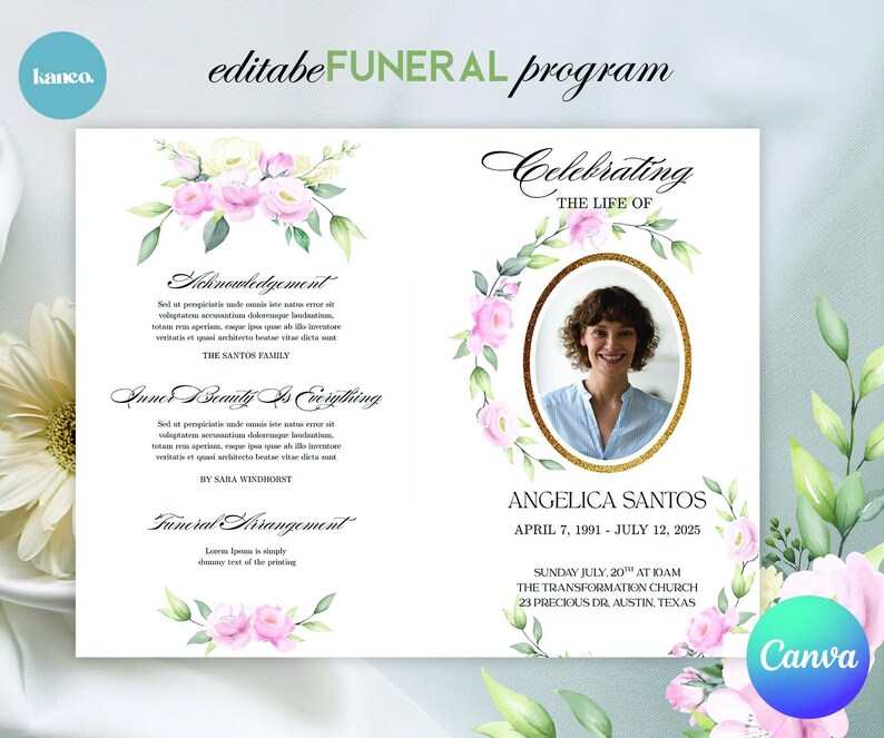 Editable Funeral Program Template: Celebration of Life (canva Template ...