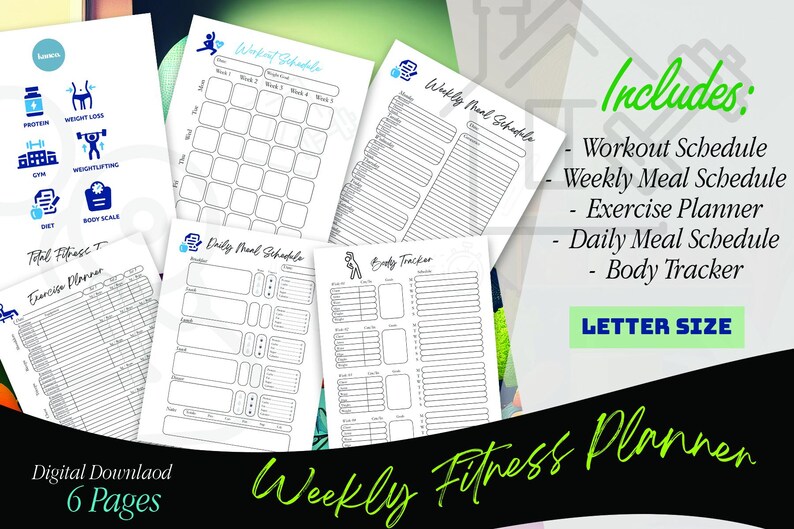 Weekly Meal & Workout Planner Printable: Fitness Tracker (letter Size ...