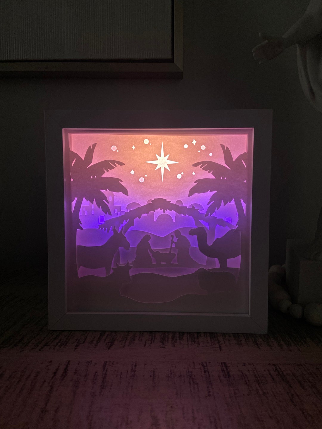 Lighted Nativity Shadow Box Night Sky Plug in Luminary - Wedding ...