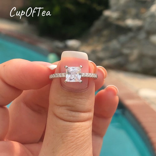 Princess Cut CZ Sterling Silver Engagement Ring Small Stone - Etsy