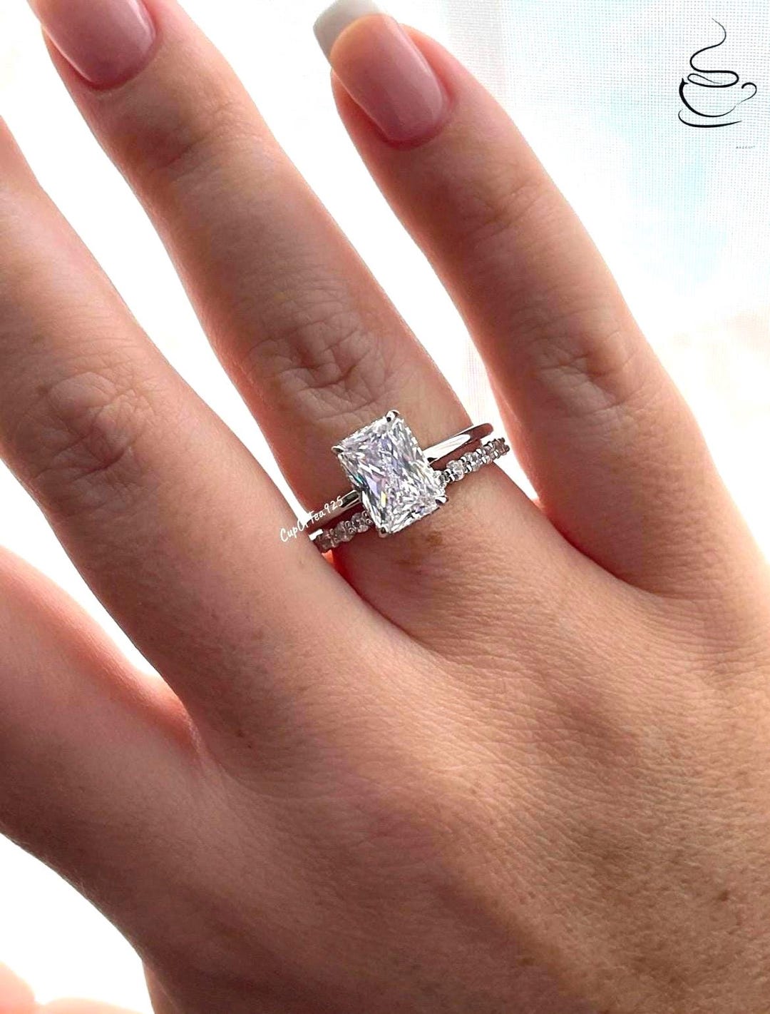 New In! Sterling Silver 925 Bridal Set With 2CT or 3CT CZ Radiant Cut ...