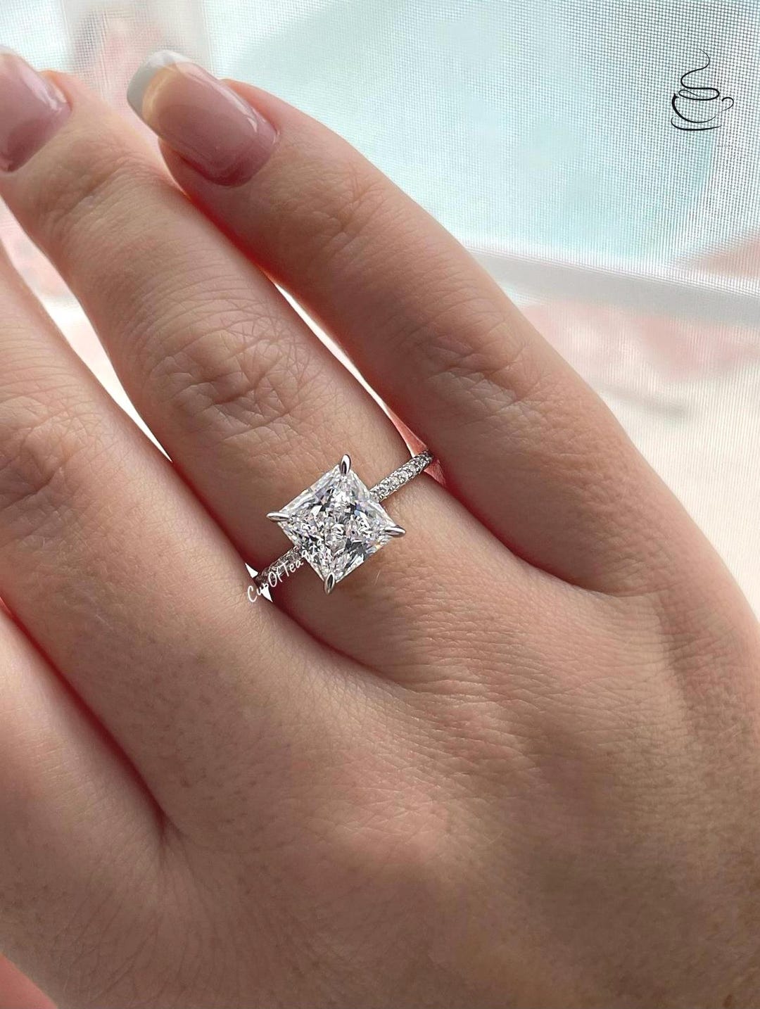 Sterling Silver Princess Cut Engagement Ring: 3CT Simulated Diamond ...