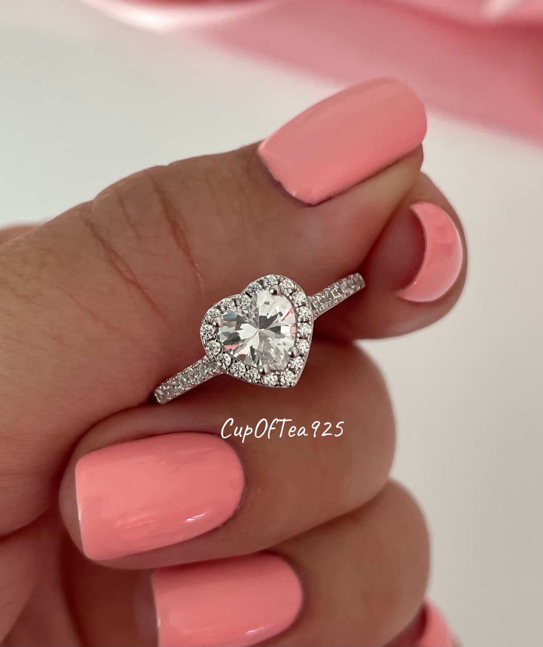 Sterling Silver 925 Heart Shaped Ring With the Finest Simulated ...