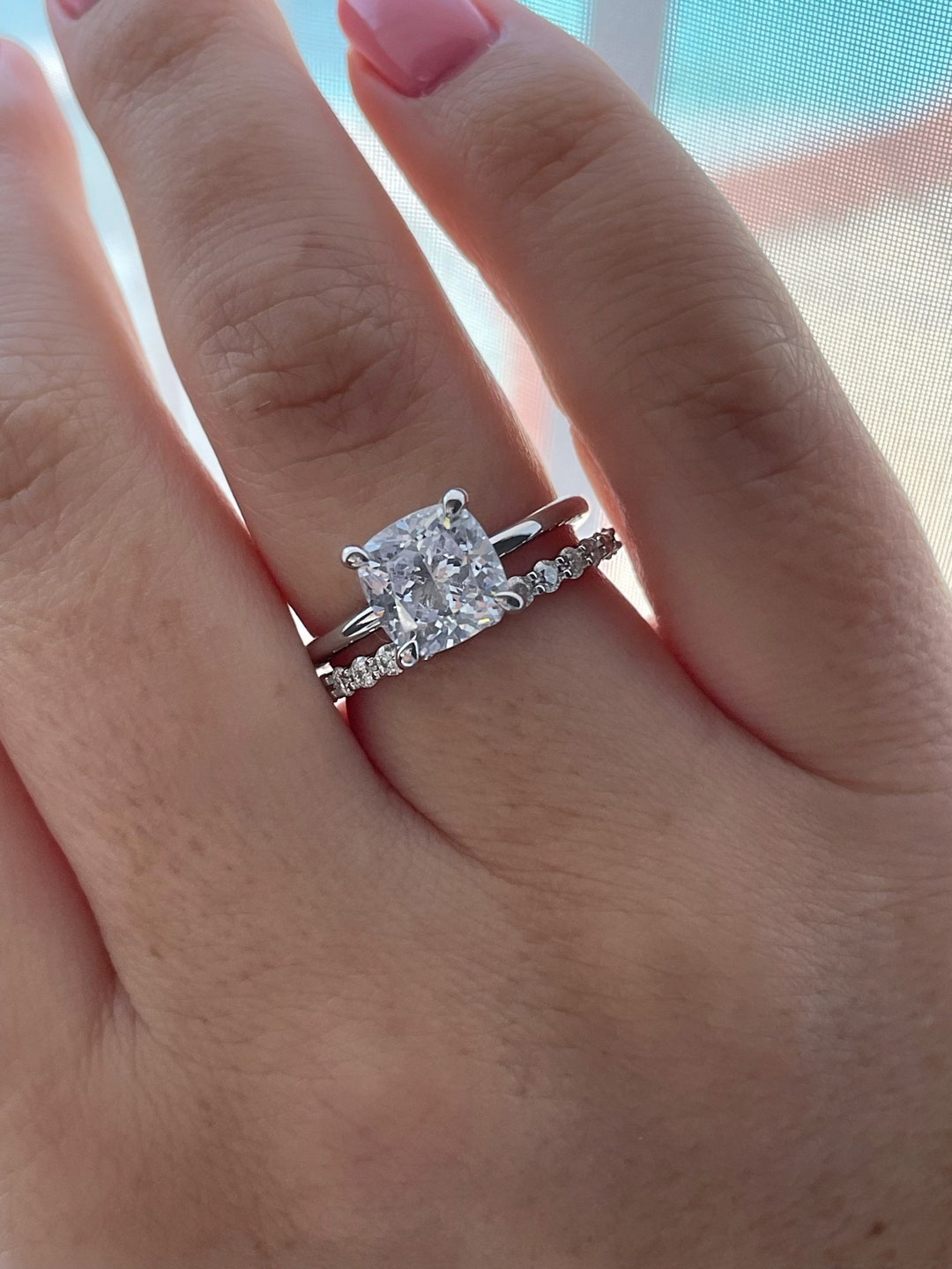 Sterling Silver 925 Bridal Set With 3CT Cushion Cut Solitare and ...