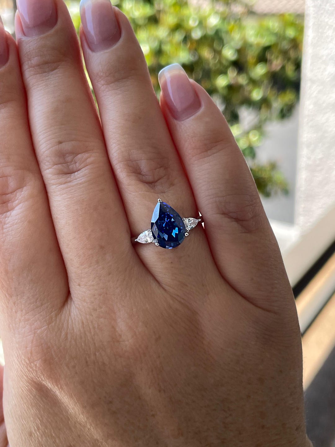 New In! 3 Carat Crushed Ice Blue Sapphire Pear Shaped Engagement Ring ...