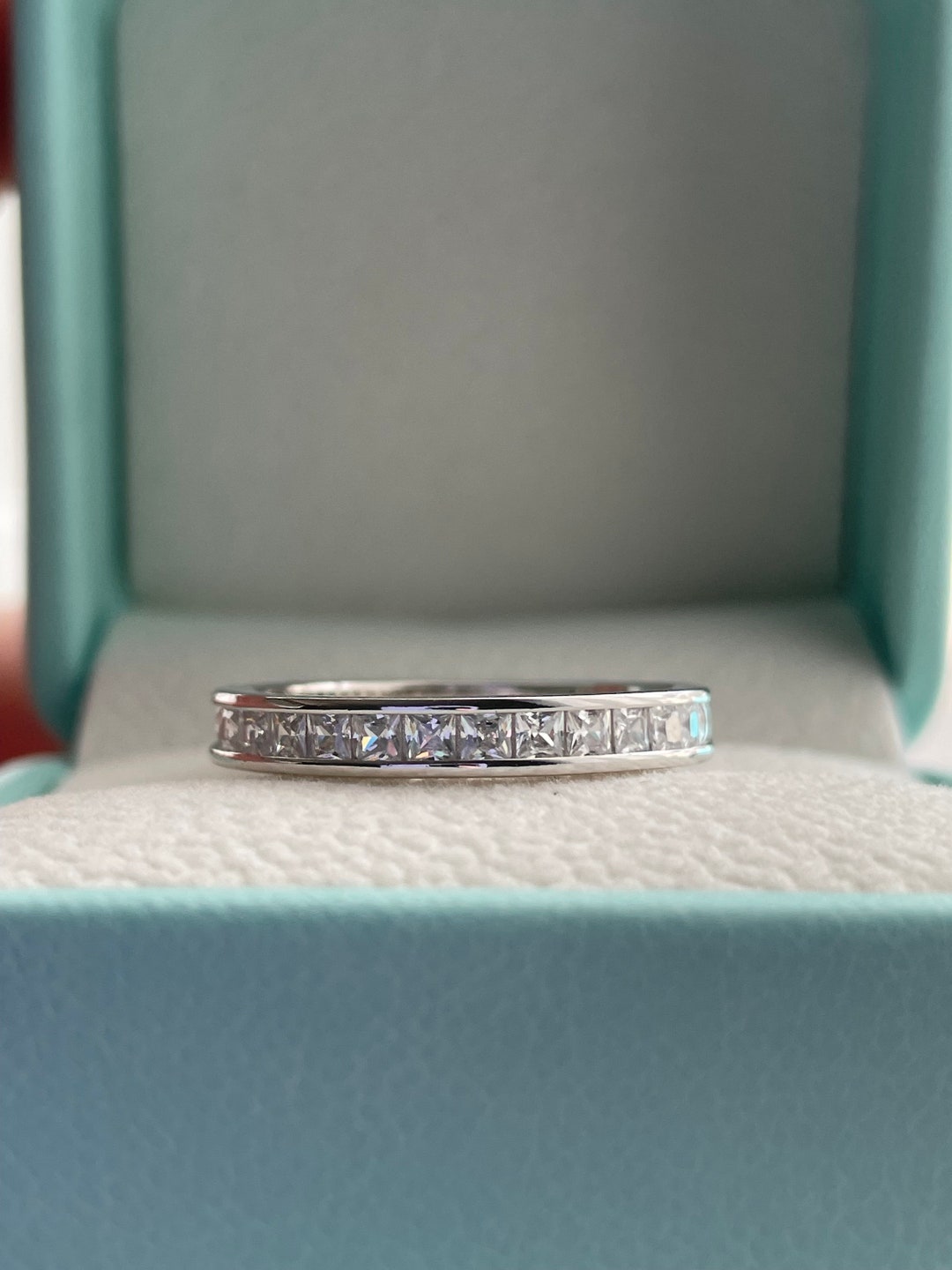 The Victoria. Sterling Silver 925 3mm Full Eternity Band With Princess Cut 5A CZ Diamonds - Etsy