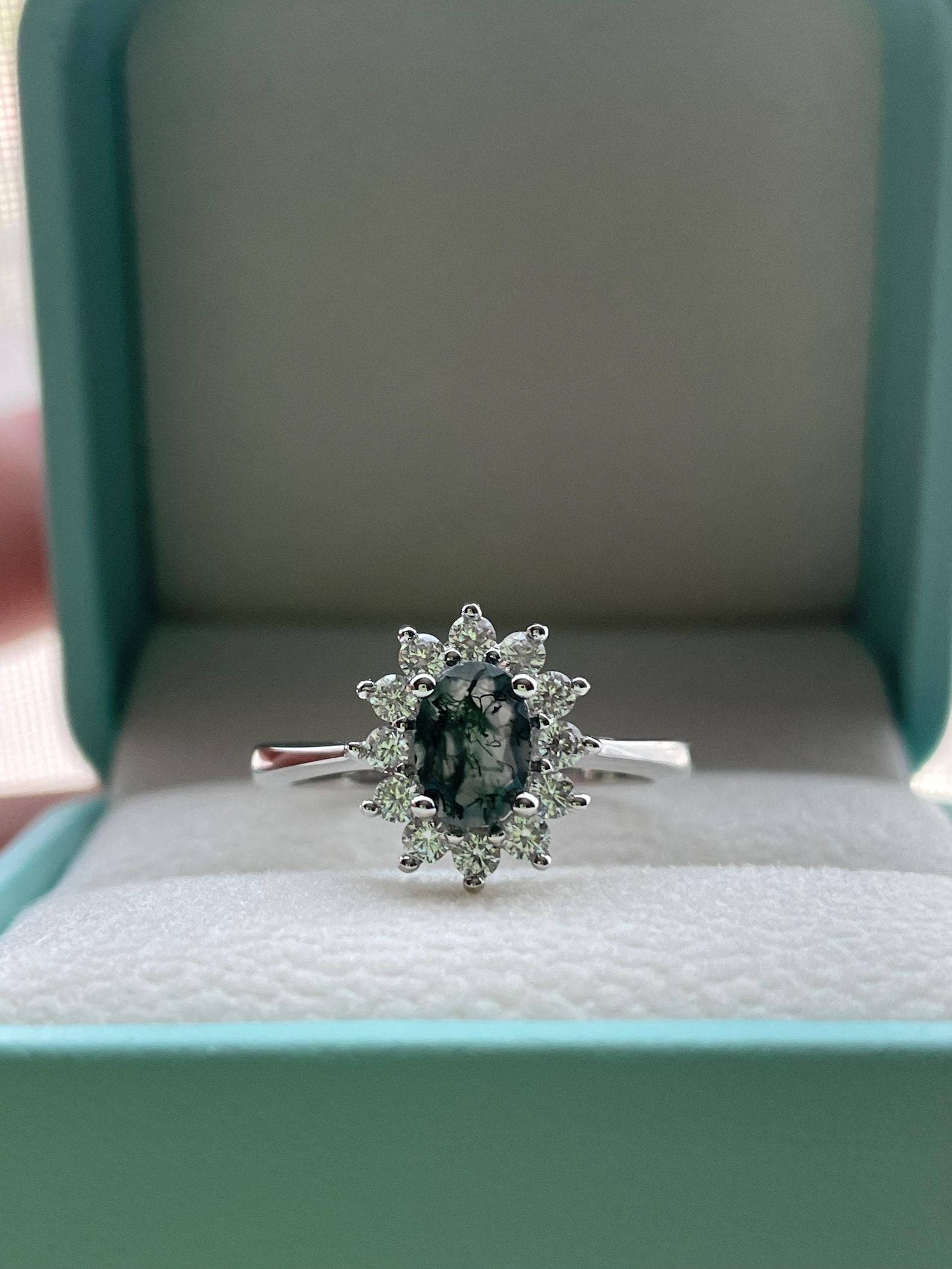 Natural Moss Agate Ring: Sterling Silver Flower Engagement Ring - Etsy